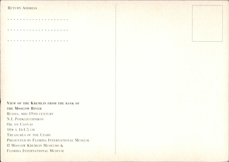 Florida International Museum art postcard Russian Kremlin from Moscow ...