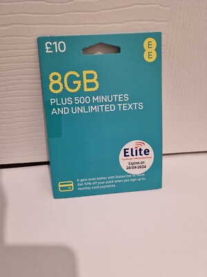EE Sim Card Pay As You Go £10 Pack 8GB Data Unlimited SMS Mini Micro ...