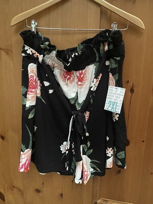 Lularoe Ella shorts black with pink floral 2XL | eBay