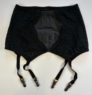Vintage BLACK LACE GARTER BELT Shapewear MEDIUM High Waist Four ...