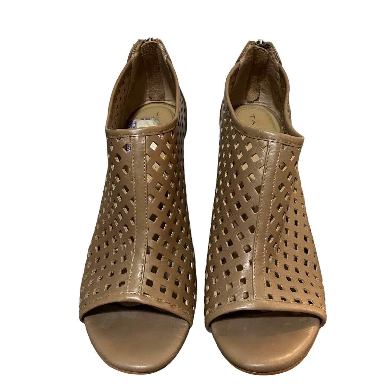 Tahari Chris Tan Caged Laser Cut Peep Toe Heels - Gem