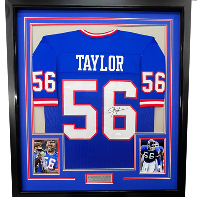 FRAMED Autographed/Signed LAWRENCE TAYLOR 33x42 New York Blue Jersey ...