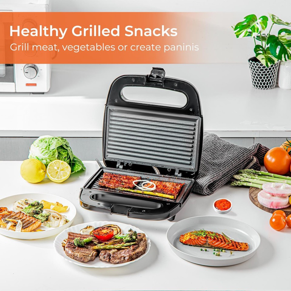 Panini Press Grill Sandwich Toaster 2 Slice Non-Stick Plates Panini ...