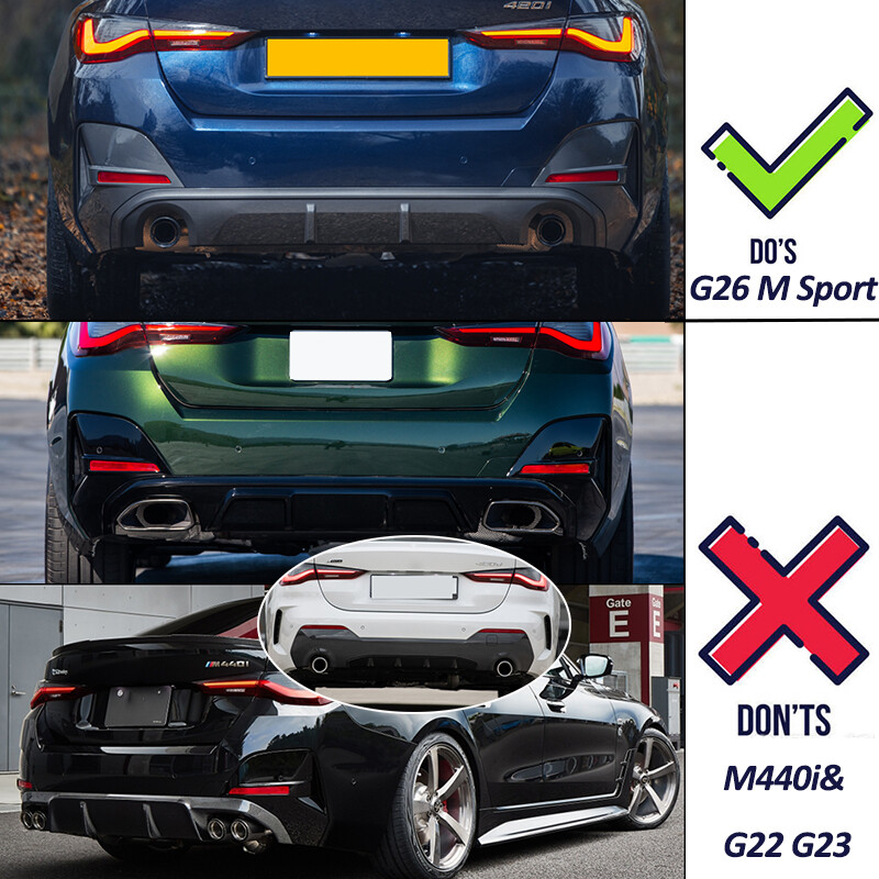 FOR BMW 4 SERIES G26 M SPORT GRAND COUPE REAR DIFFUSER W/ LED CARBON ...