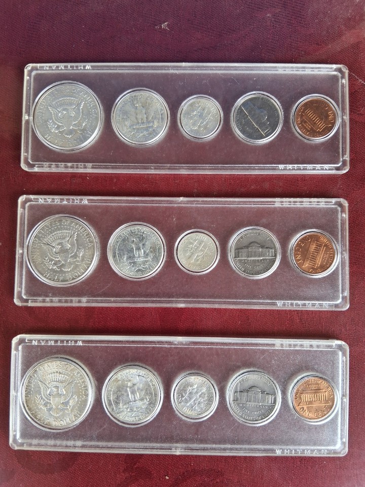 3 Uncirculated 1964 Coin Sets In Whitman Holders. Free Priority ...