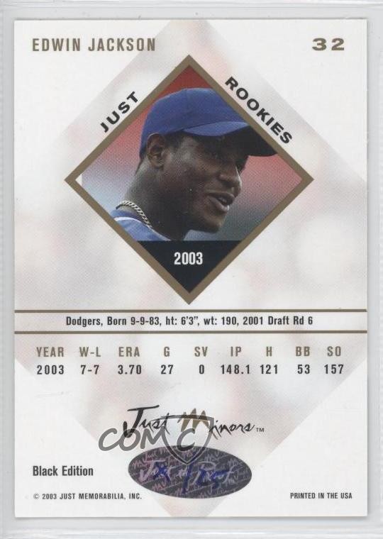 2003 Just Minors Just Rookies Black Auto /25 Edwin Jackson #32 Auto RC ...
