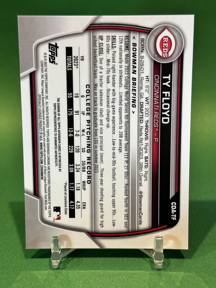 2023 Bowman Draft Chrome TY FLOYD 1st RC Prospect Auto Reds CDA-TF ...