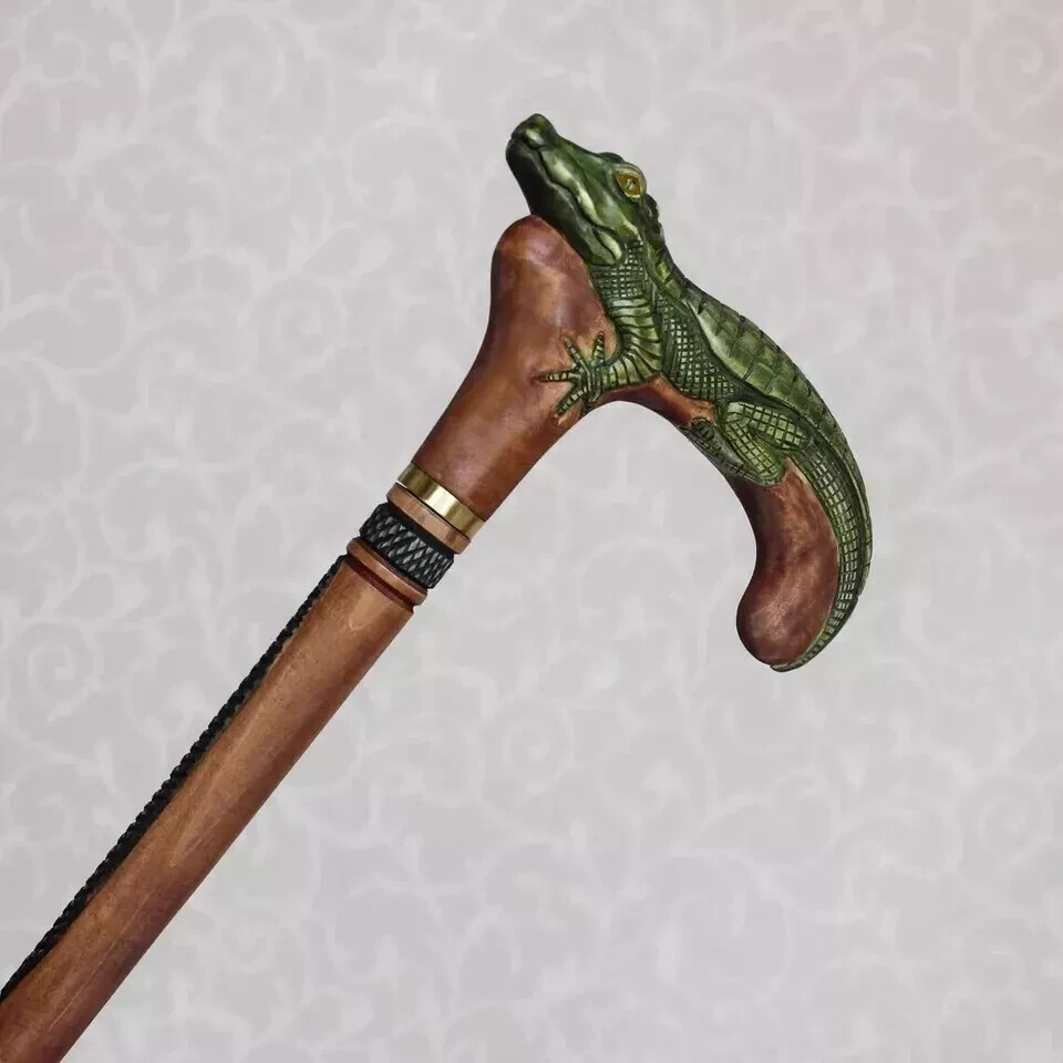 Crocodile walking cane Hand carved wooden cane Handle with alligator ...