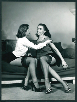 French 1950 Risque Large Format 7x9" Photo 2 LOVELY Models Legs Stockings Shoes | eBay