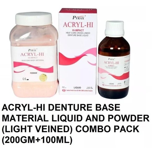 Dental ACRYL HI Heat Cure Denture Base Material (Powder 200g + Liquid ...