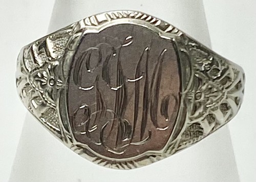 10K OTSBY BARTON ANTIQUE ART NOUVEAU SIGNET RING OB VINTAGE WHITE GOLD ...