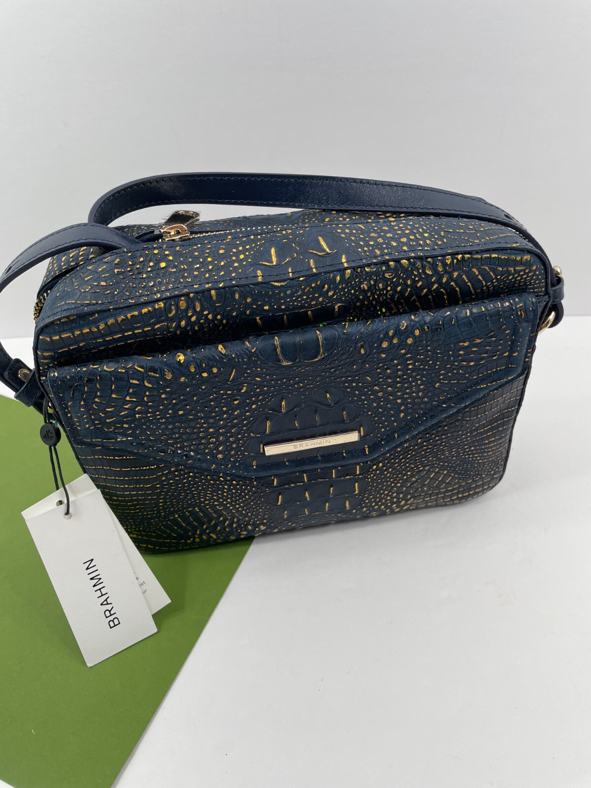 Brahmin Shea Ink Inverness Crossbody Camera Bag Navy Blue Metallic Wash ...