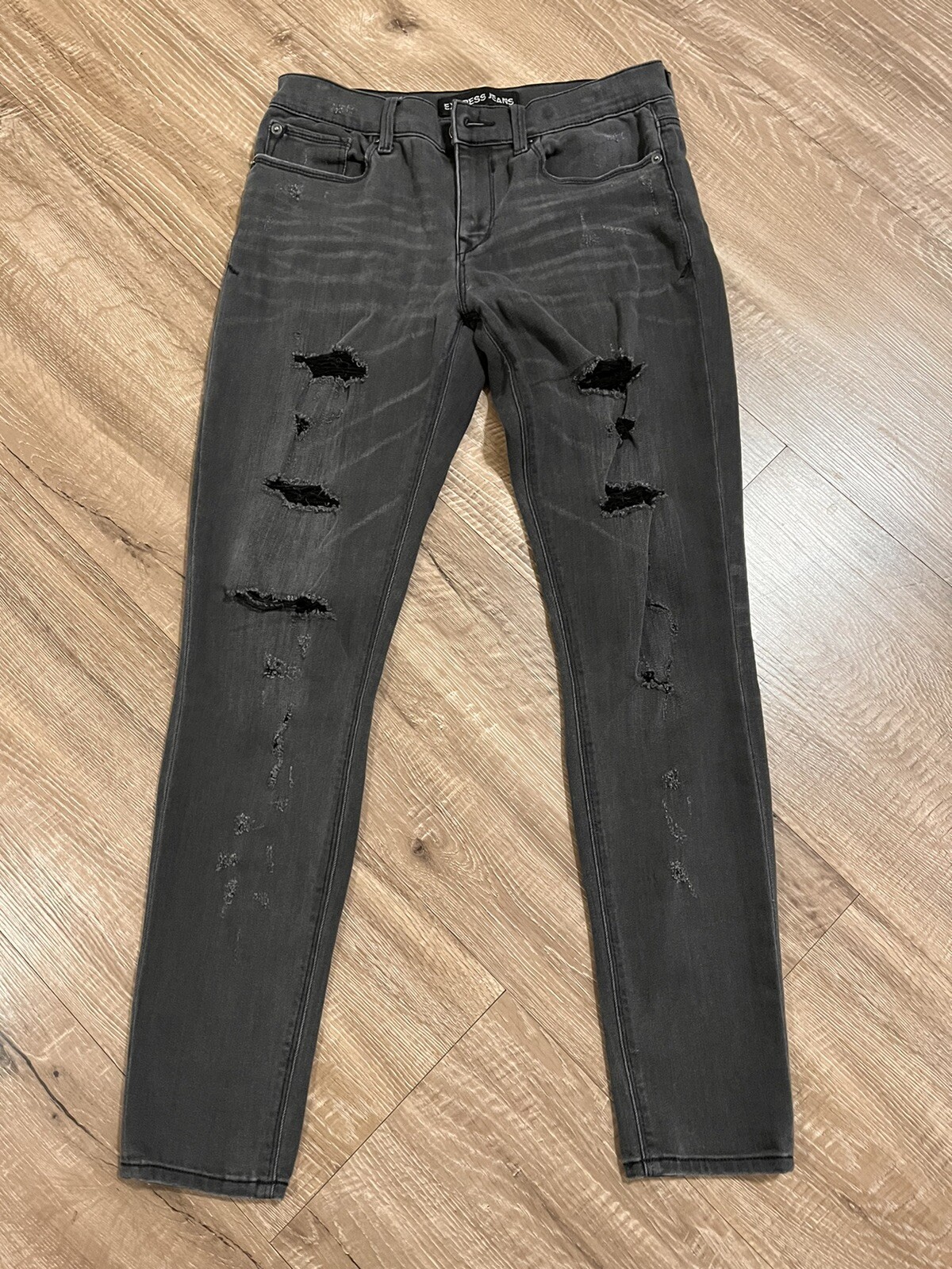 Womens Torn & Tattered Express black Denim Jeans Legg… - Gem