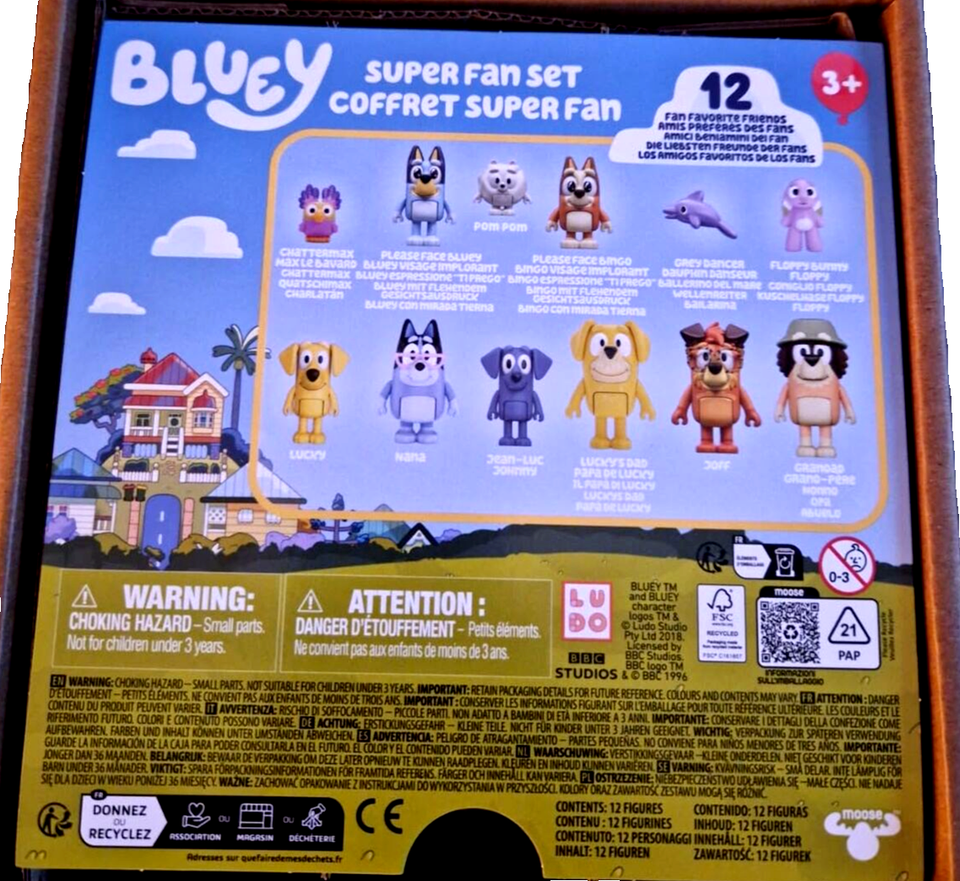 Bluey Figure Set 12 Pack Pom Pom Joff Nana Chattermax Johnny Lucky Pat ...