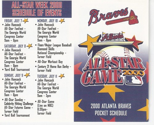 ATLANTA BRAVES 2000 POCKET SCHEDULE - MLB ALL-STAR GAME - TURNER FIELD ...