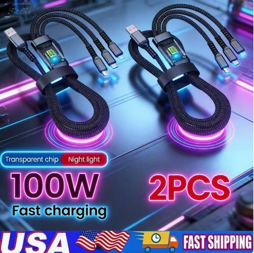 2pack of 3-in-1 fast USB charging cables, universal mobile phone ...
