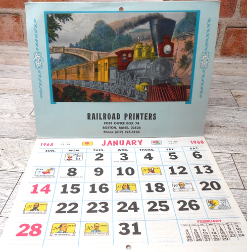 Vintage 1968 Railroad Printers Yearly Wall Calendar Recipes Cooking | eBay