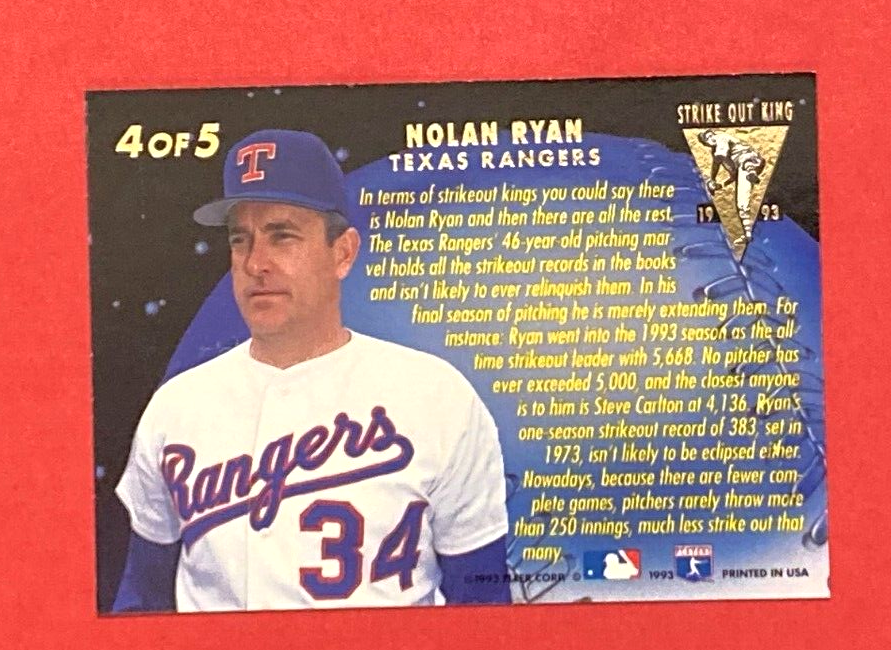 1993 Fleer Ultra Strike Out Kings Nolan Ryan #4 HOF - RARE INSERT 1:37 ...