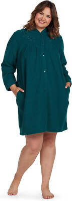 Miss Elaine Women's Brushed Back Terry Short Snap Robe | Emerald | Sz-M ...