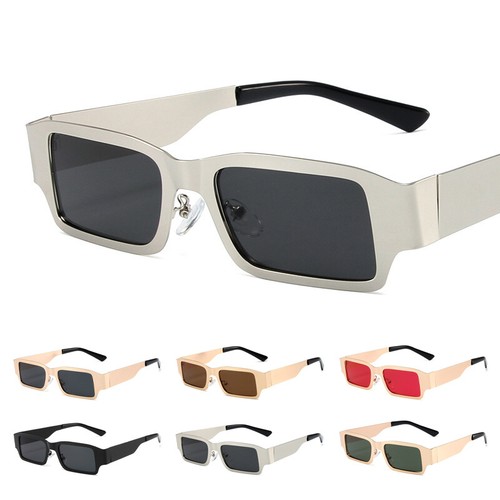Trendy Rectangle Sunglasses for Women Men Retro Small Square Metal ...