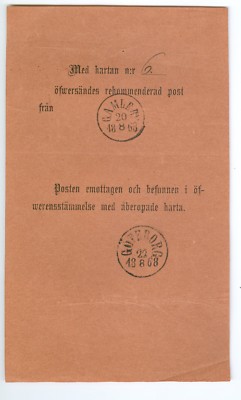 SWEDEN: Postal form for registered letter Gothenburg 1868. Early and ...