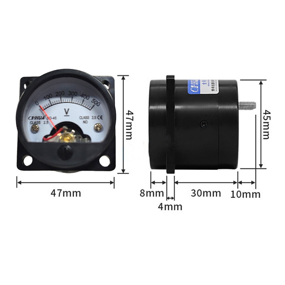 DC 0-500V Analog Voltmeter Analogue Voltage Panel Meter SO45 Directly ...