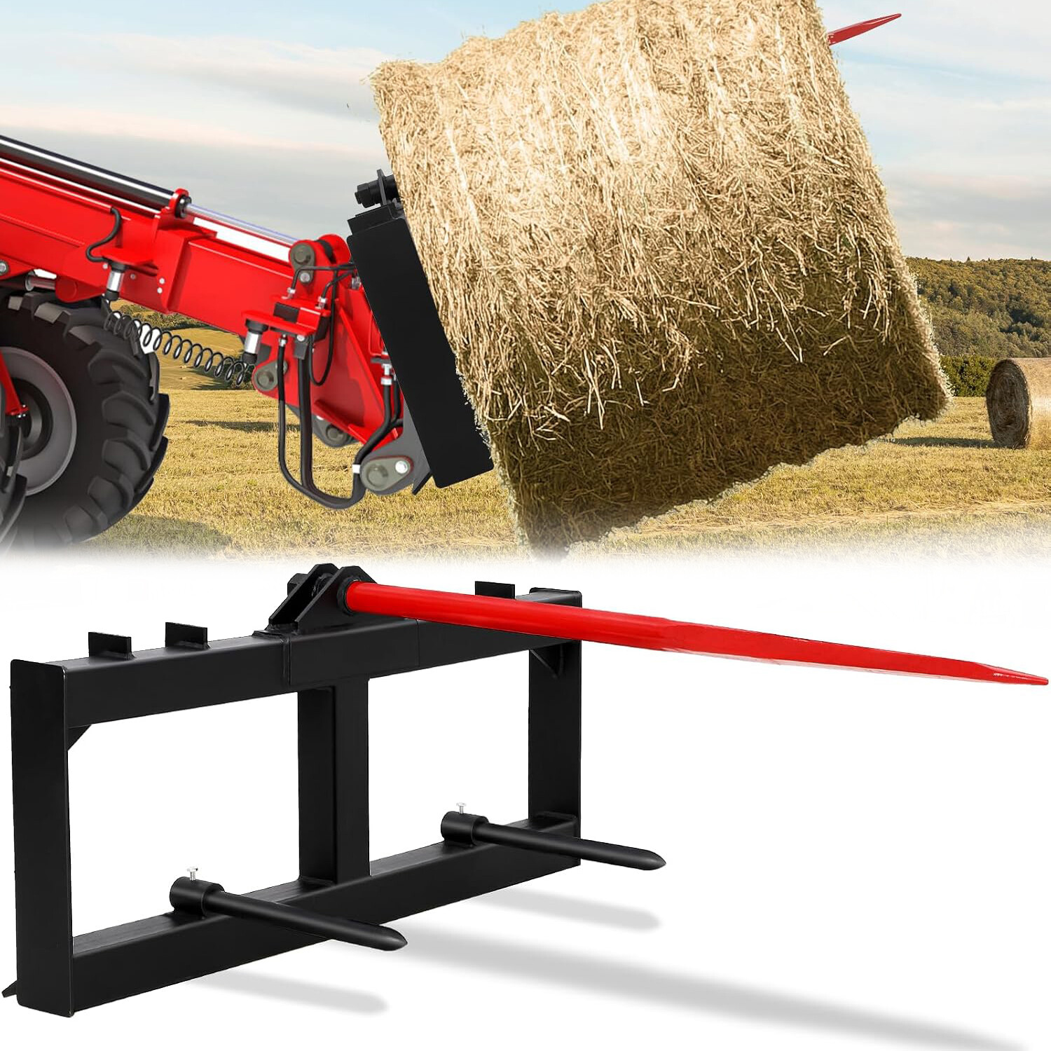 Hay Bale Spear Skid Steer Tractor Loader Quick Tach Attachment Moving ...