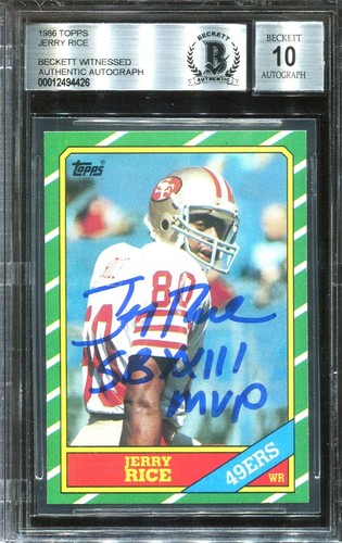 1986 Jerry Rice Rookie Card Auto Topps SB MVP INSCRIPTION #161 49ers ...