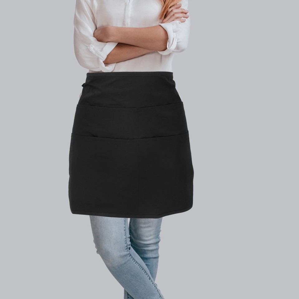 Multi-pocket Working Apron Adult Short Black Aprons with Chest Pockets ...