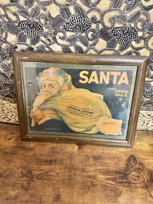 Vintage - 1928 Original Framed Santa Clause Lemon Box Crate Label ...