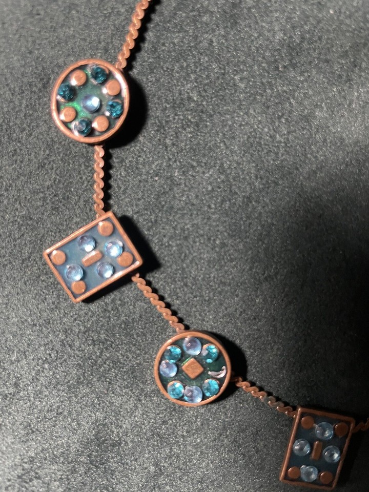 H Dubin 1990’s Necklace Coppery Brown With Blue & Turquoise Rhinestones ...