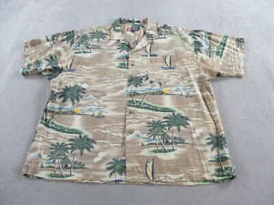 VINTAGE Ralph Lauren Chaps Shirt Men 2XB Hawaiian Camp Beach Palm Print ...