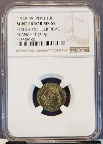 1945-65 PERU 20 CENTAVOS NGC MS 65 MINT ERROR STRUCK ON ELLIPTICAL ...
