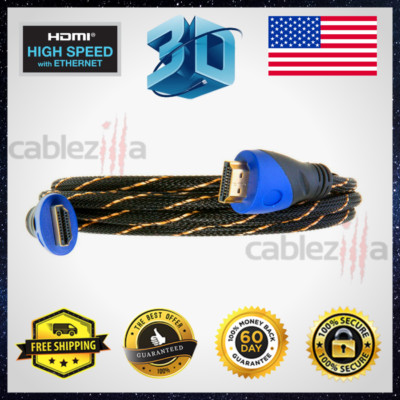 4K HDMI Premium Braided Cable ARC 60Hz HDR 2160p HDTV 3D PS5 Cord 1.5 ...