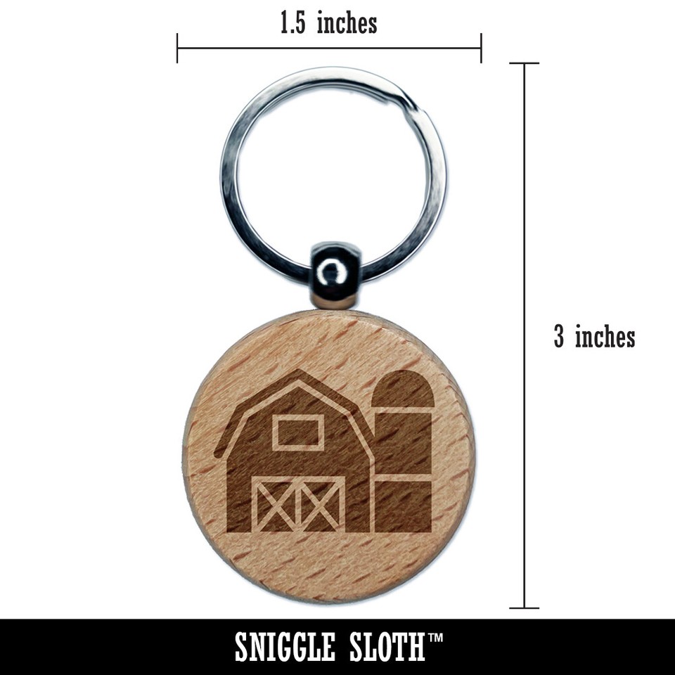 Farm Barn with Silo Engraved Wood Round Keychain Tag Charm | eBay
