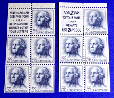 US 1213a WASHINGTON BOOKLET PANES SLOGAN 1 (MAILMAN) AND 3 (ZIP CODE ...