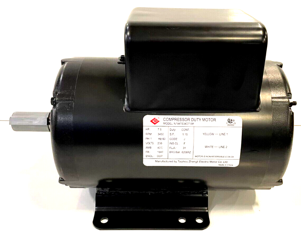 7.5HP ELECTRIC MOTOR 3450 RPM 31 AMPS 1-1/8'' SHAFT 184T FR AIR ...