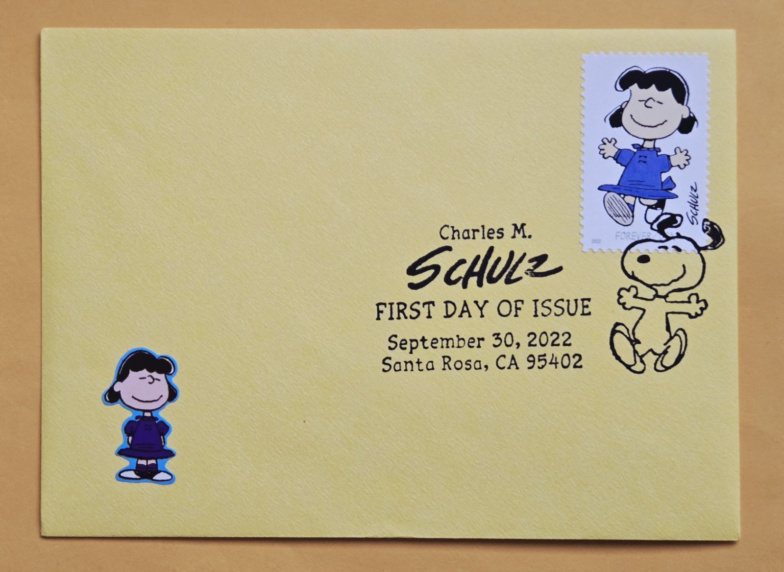 Charles M. Schulz Peanuts Lucy First Day Cover 2022 Black & White ...