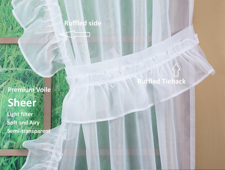 , Emelia Priscilla Sheer Pair 96" W x 84" L, White, 5-Piece-Set ...