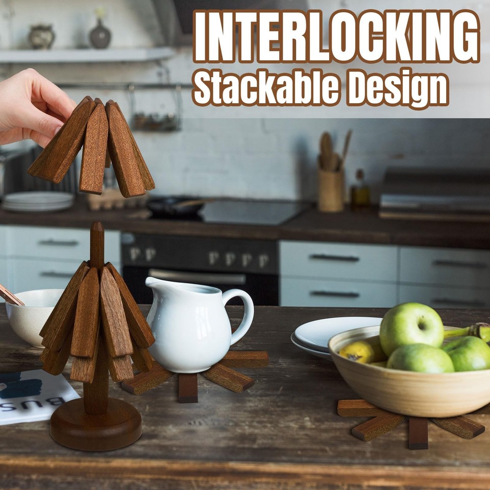 2 Set Wooden Trivets for Hot Dishes Tree Shape Trivet Set Wood Table ...