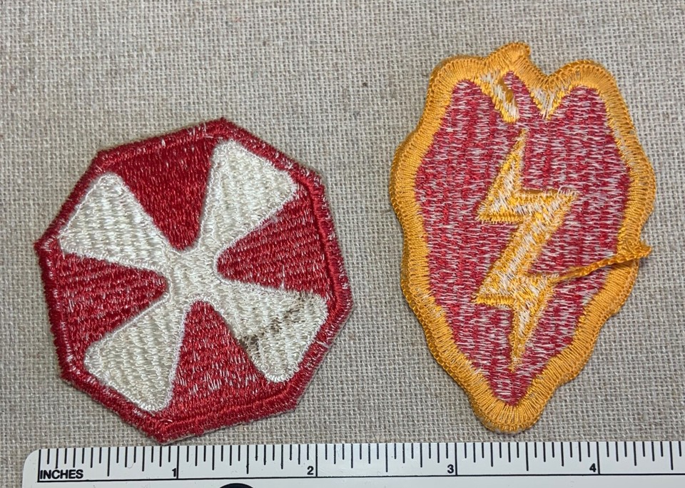 Two (2) Vintage US MILITARY Embroidered Uniform PATCHES Lightning Bolt ...