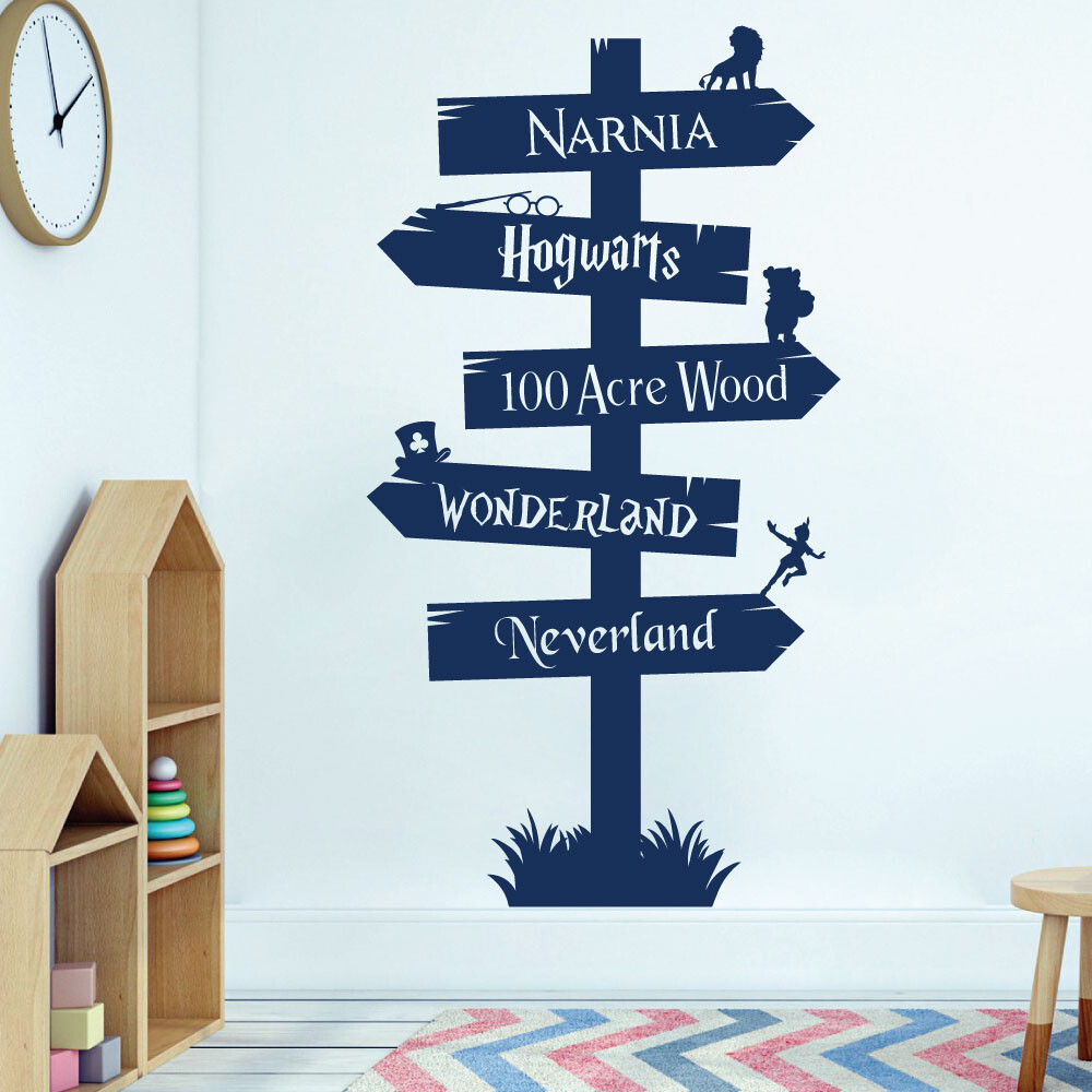 Storybook Signpost Children Wall Sticker - Narnia, Hogwarts, Neverland ...