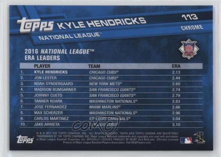 2017 Topps Chrome Sapphire Edition League Leaders /250 Kyle Hendricks ...