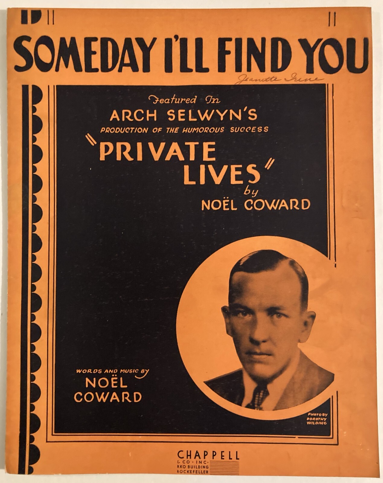 1931 NOEL COWARD "PRIVATE LIVES" THEATRE SHEET MUSIC "SOMEDAY I'LL FIND ...