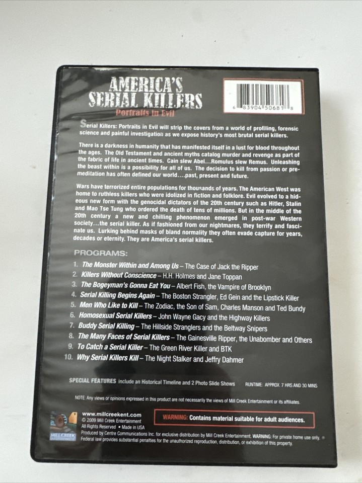 Americas Serial Killers: Portraits in Evil (DVD) Very Good 683904506818 ...