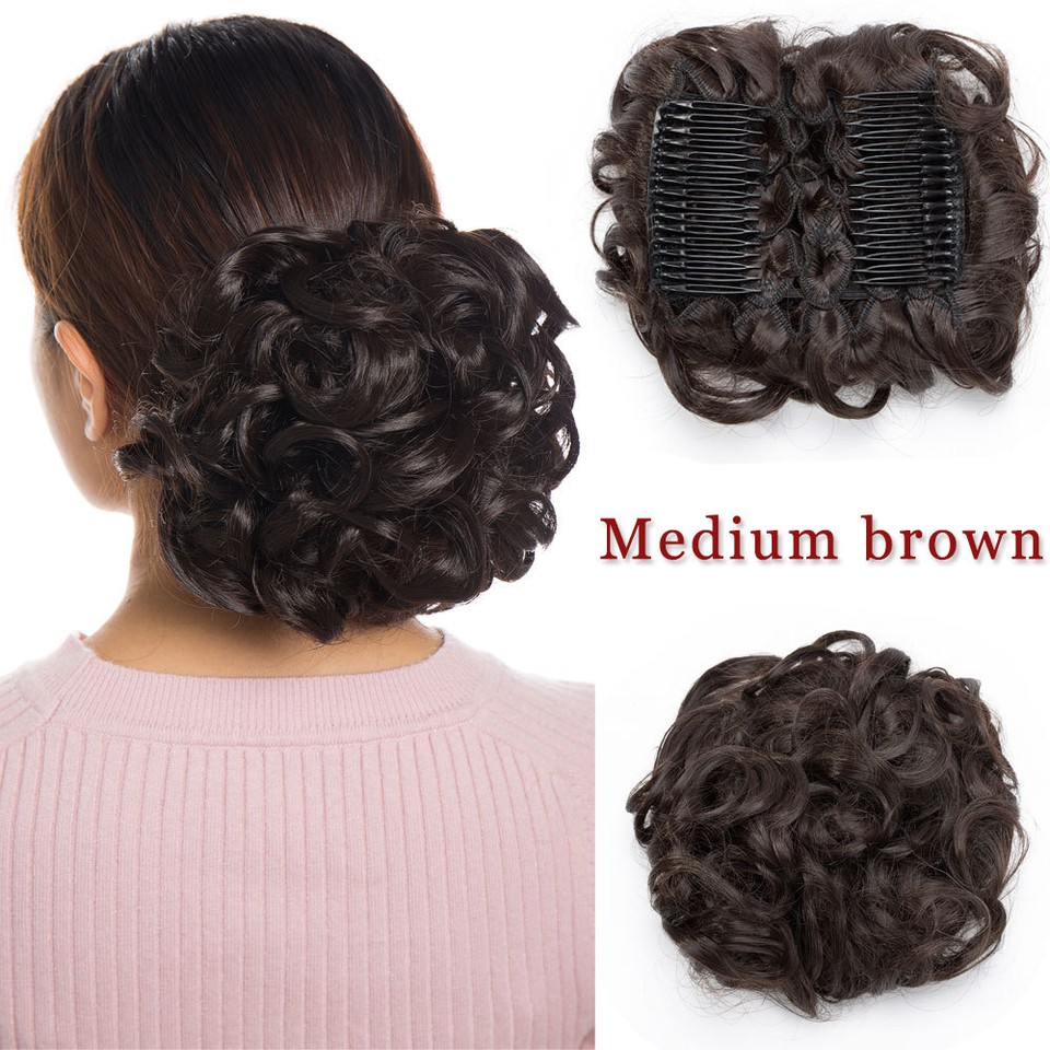Curly Messy Bun Combs Chignon Scrunchie Updo Cover Hair Extensions as ...