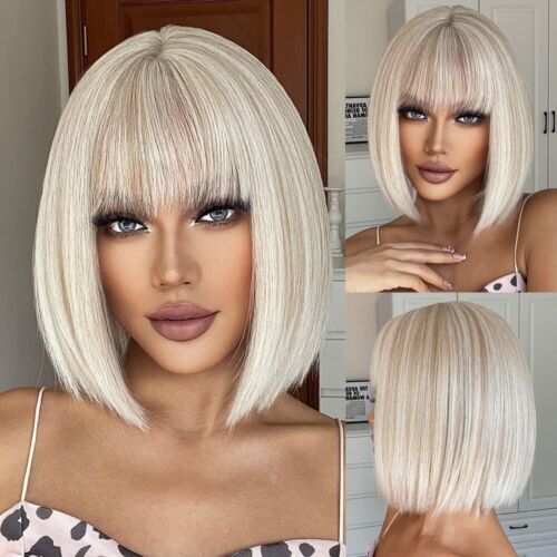 POP Women Short Wigs Brown Blonde Red Natural Human Hair Party Cosplay ...