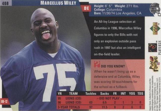 1997 Upper Deck Collector's Choice Marcellus Wiley #408 for sale | eBay