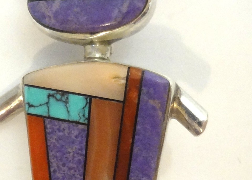 Navajo BRYON YELLOWHORSE Sterling Silver Inlay Kachina Brooch Pendant ...