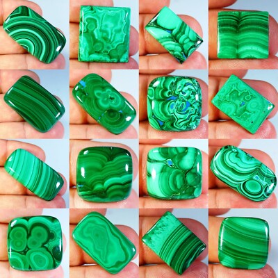 BULK LOT NATURAL TOP QUALITY GREEN MALACHITE RECTANGLE CABOCHON ...